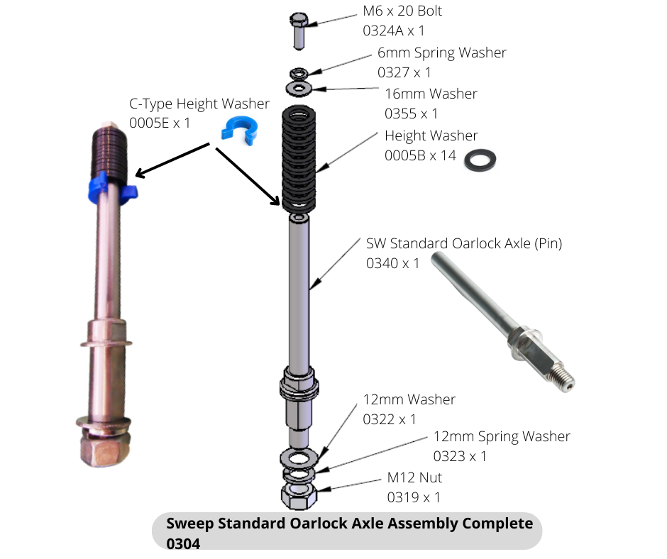 Standard Oarlock Axle Sweep Pin - complete Assembly (excluding gate ...