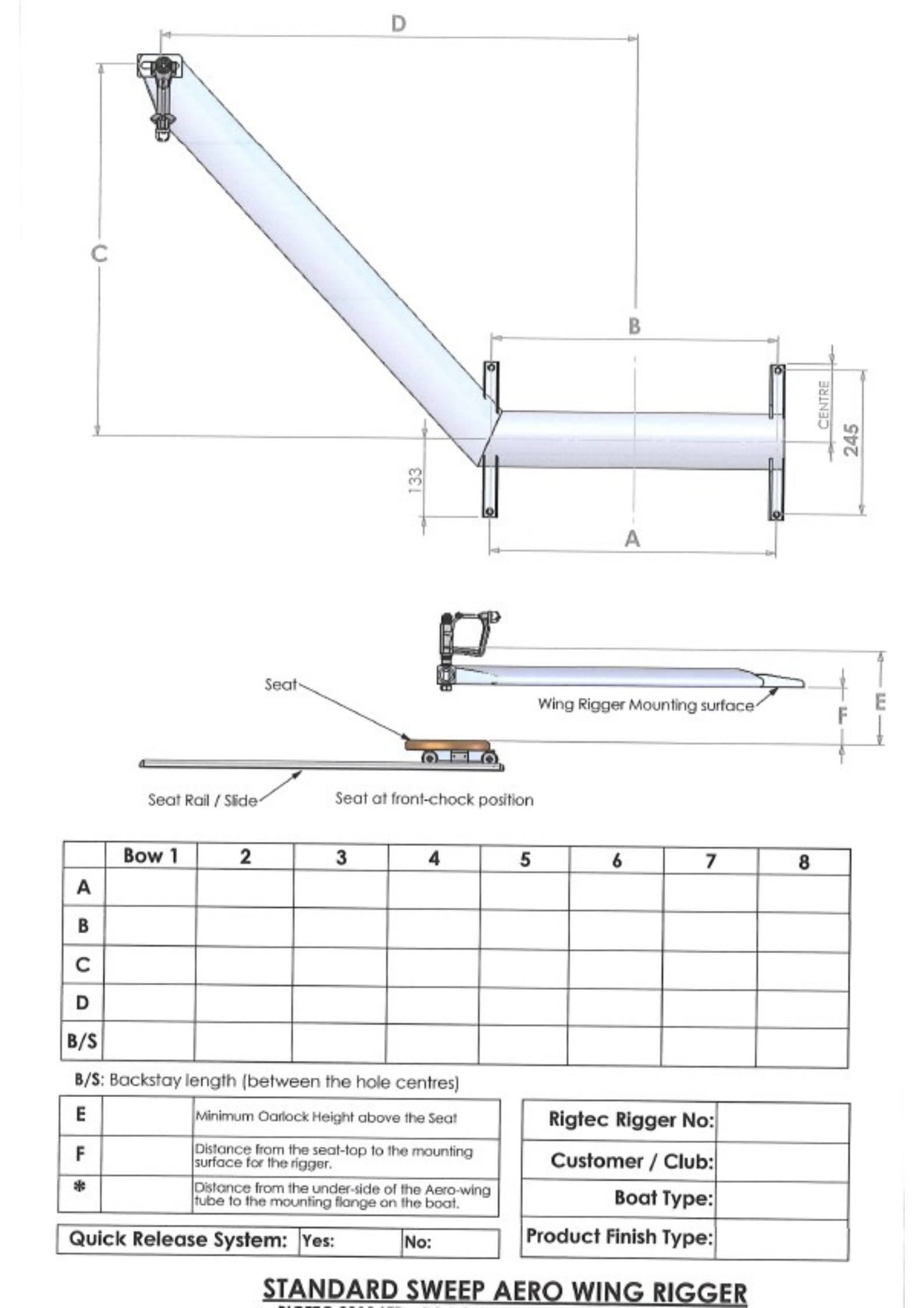 8+ (Sweep) Aero-Wing Eight Complete (excl Back-Stays) - Rigtec 2018 Ltd